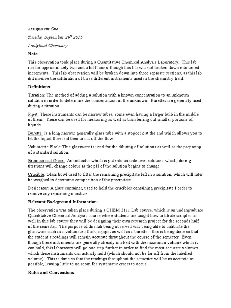 Observation Report: Analytical Chemistry | PDF | Titration | Chemistry