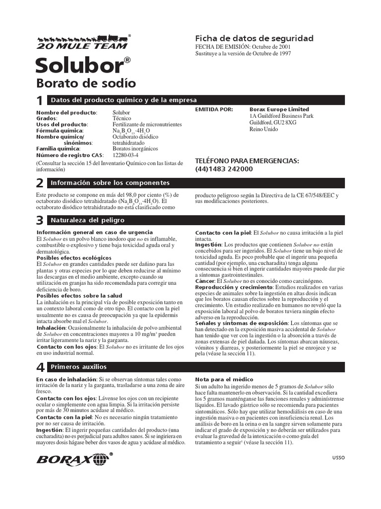 Solubor Msds Esp | PDF | Boro | Agua