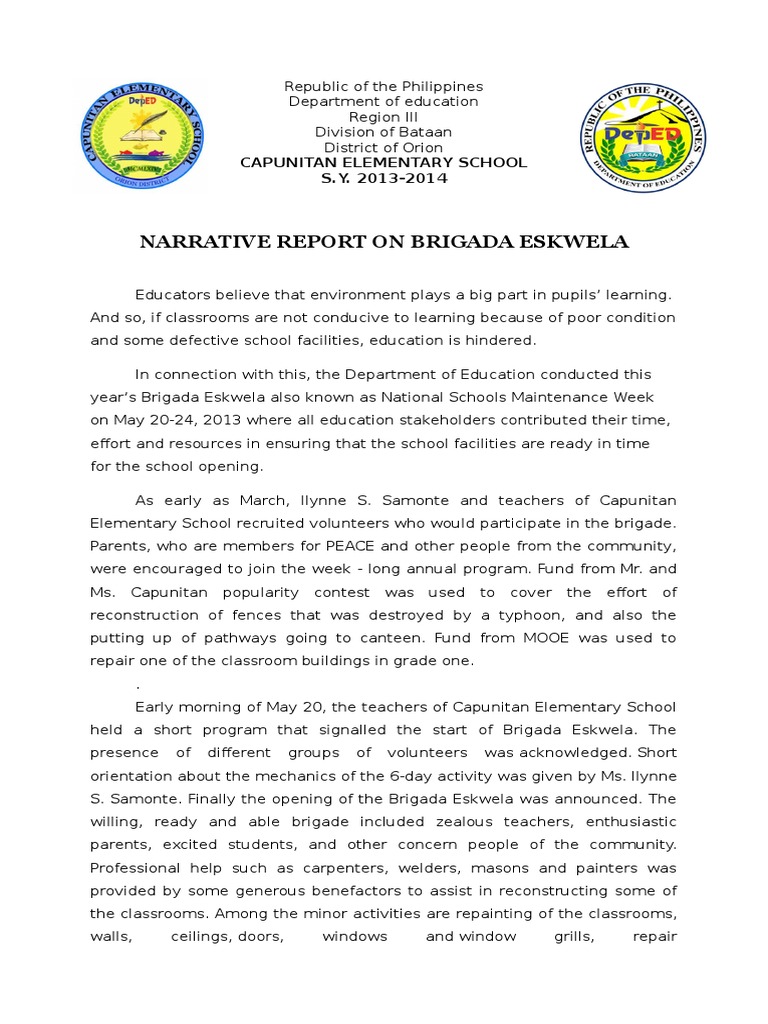 Brigada Eskwela Report | PDF | Cognition | Schools