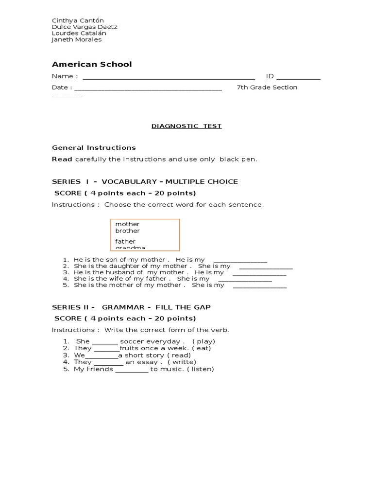 7th Grade English Diagnostic Test | PDF | Semiotics | Human Communication