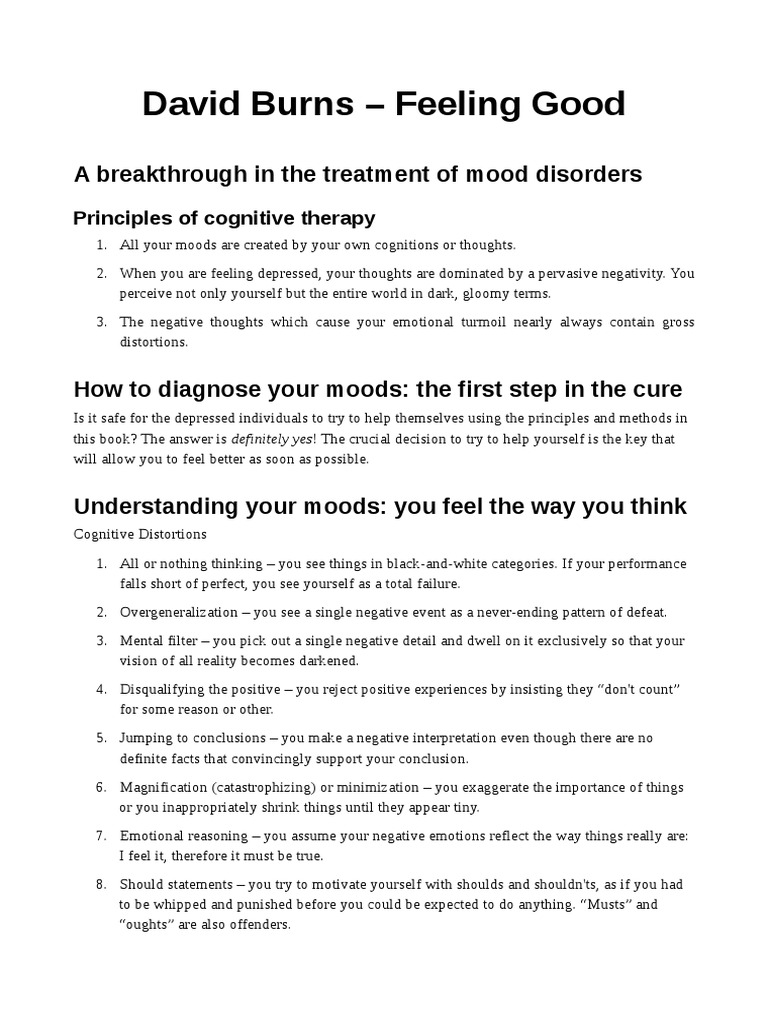 David Burns Cognitive Distortions Worksheet