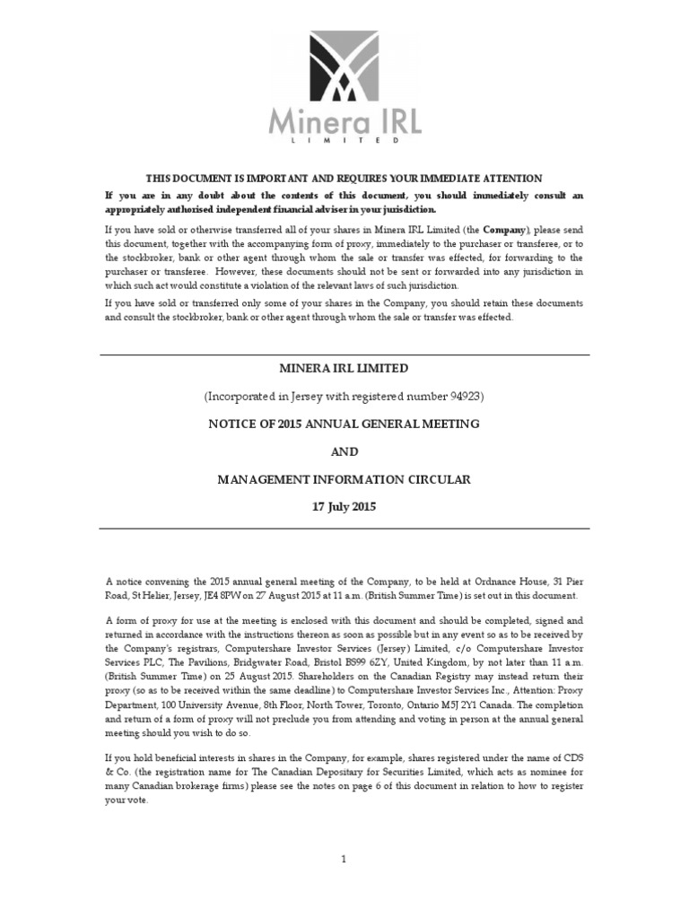 Management Information Circular | Download Free PDF | Executive ...