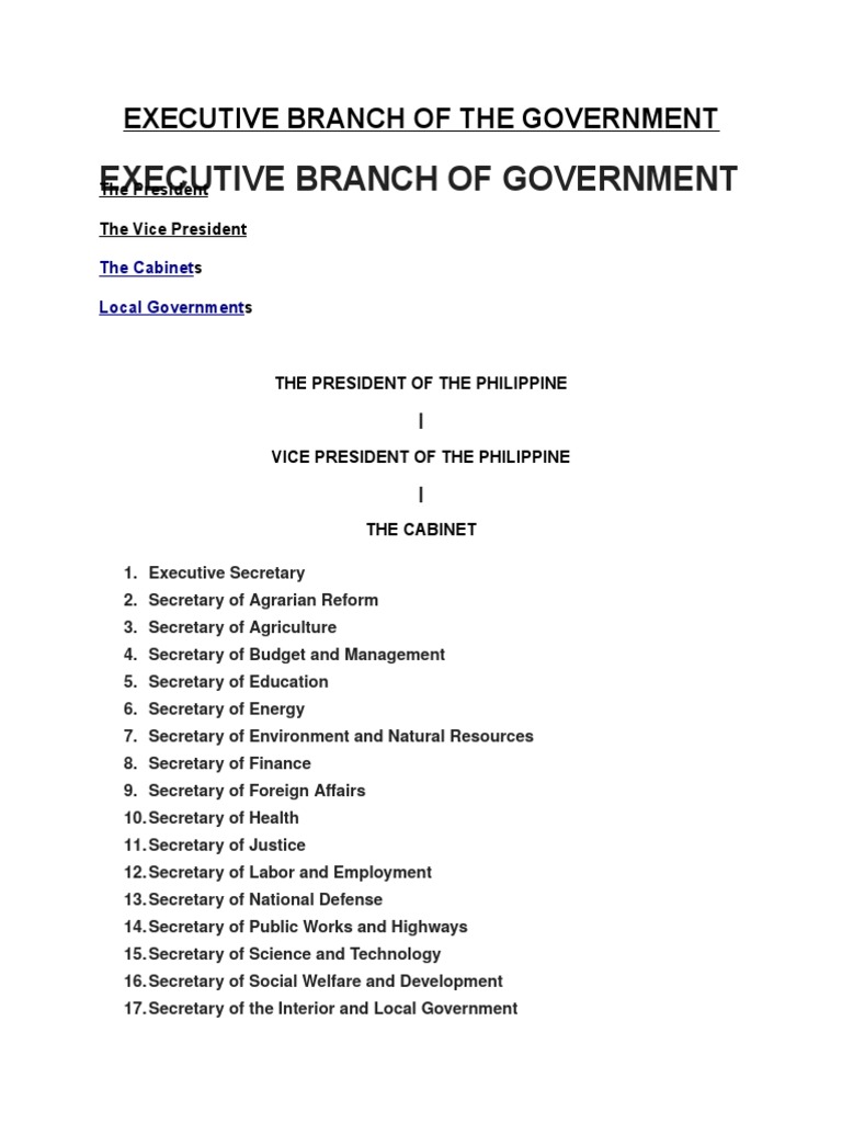 Executive Branch of The Government | PDF | Presidents Of The United ...