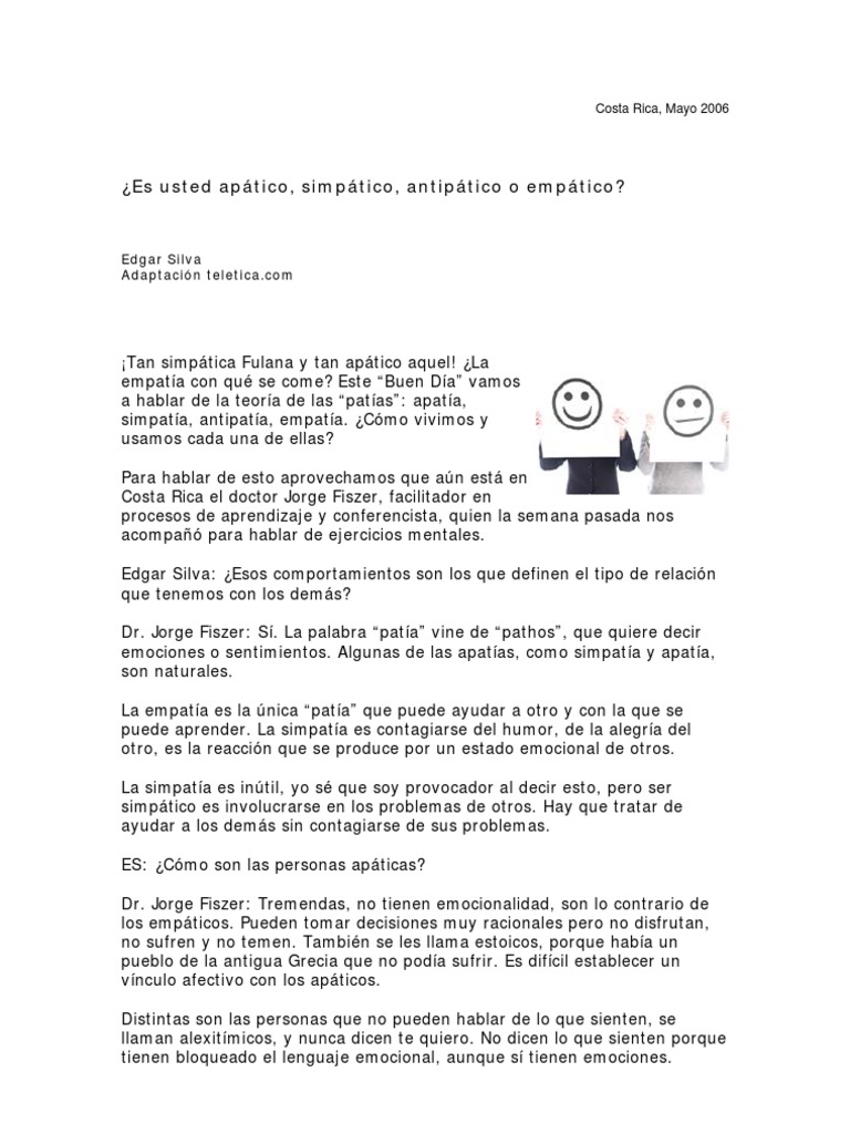 Apático, Simpático, Antipático o Empático | PDF | Empatía | Las emociones