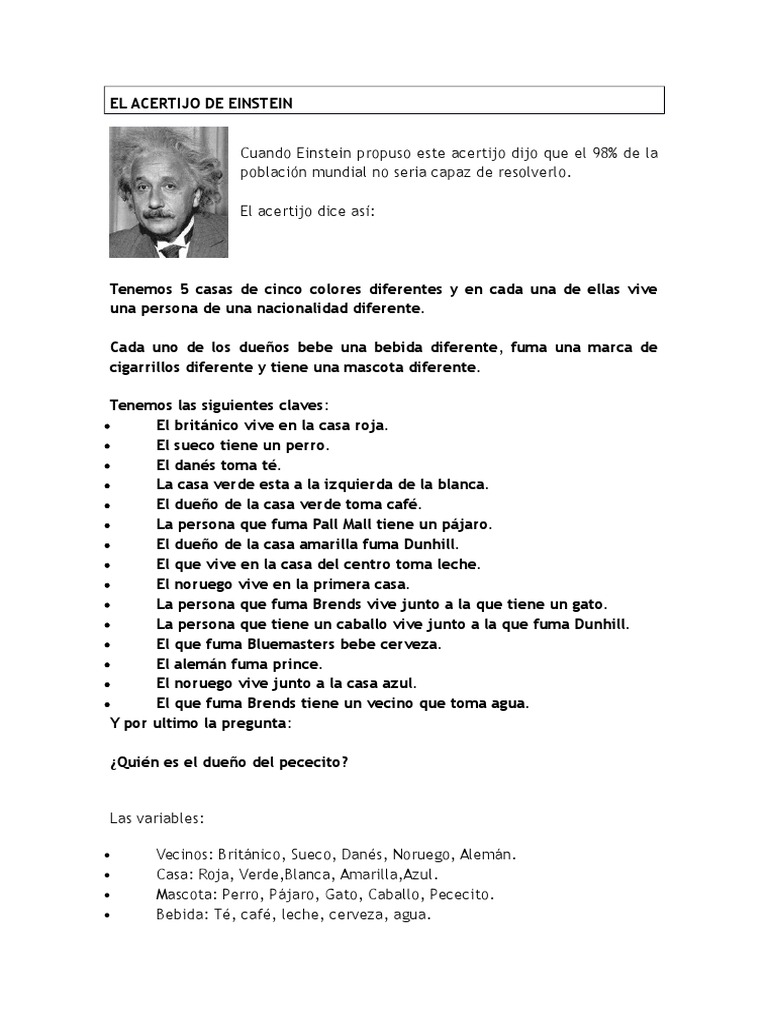 Acertijo Einstein | PDF | Verde | café