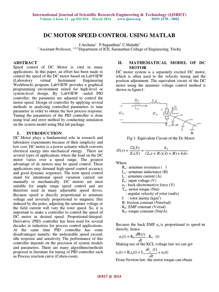 DC Motor Speed Control via MATLAB | PDF | Electric Motor | Matlab