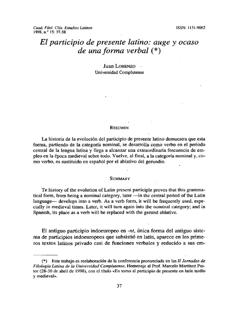El Participio de Presente Latino | Descargar gratis PDF | latín | Verbo