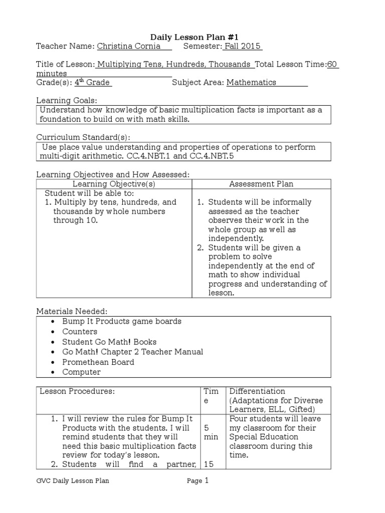 2b | Lesson Plan | Multiplication