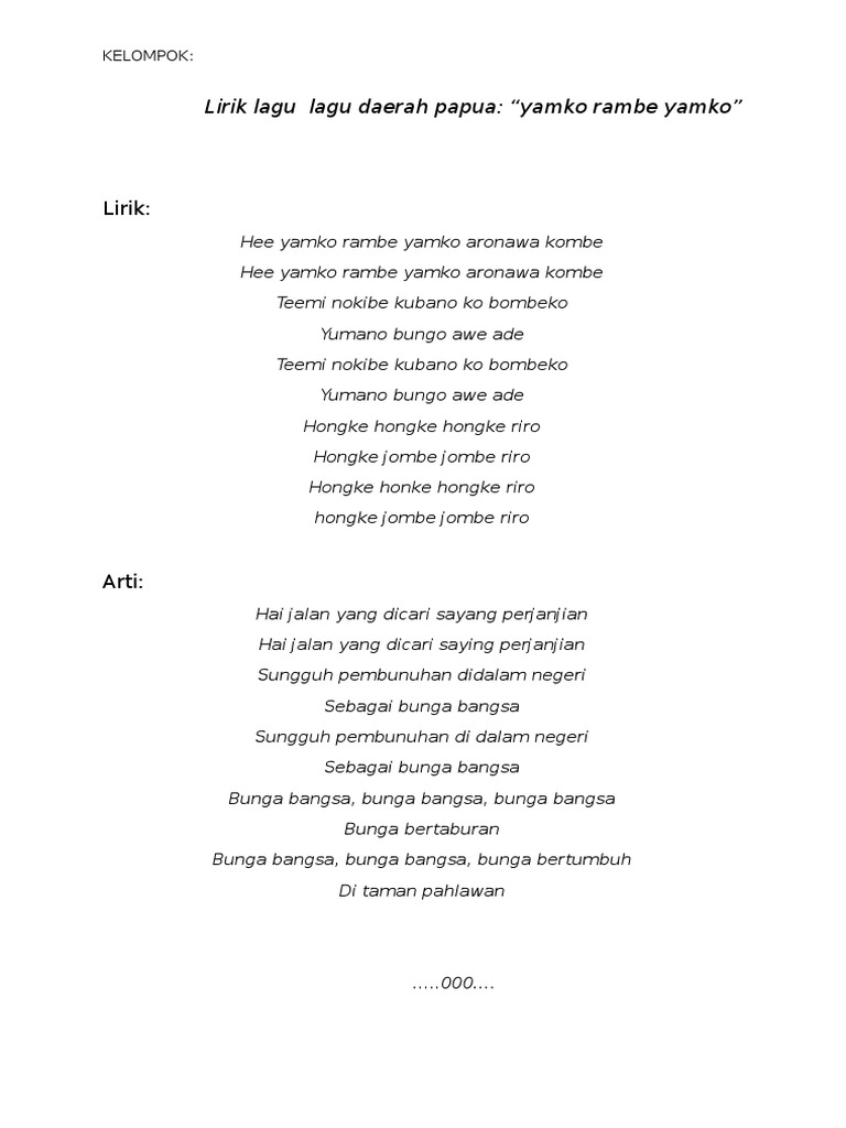 Lirik Lagu Lagu Daerah Papua: "Yamko Rambe Yamko" | PDF | Seni