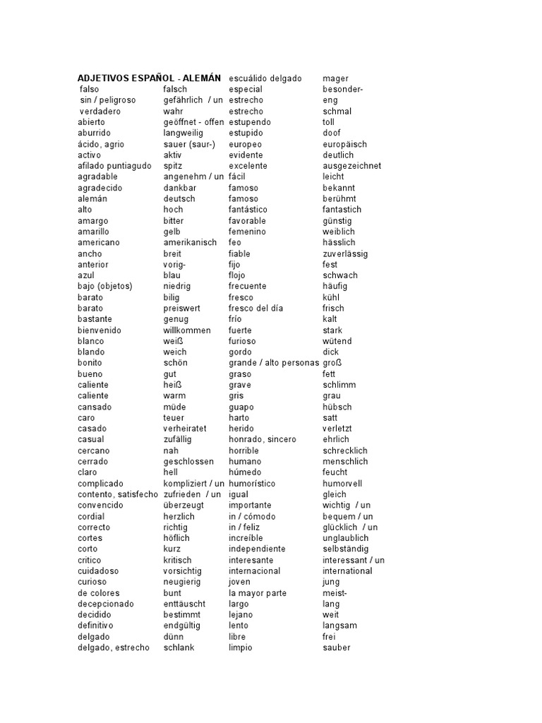 Adjetivos Aleman | PDF