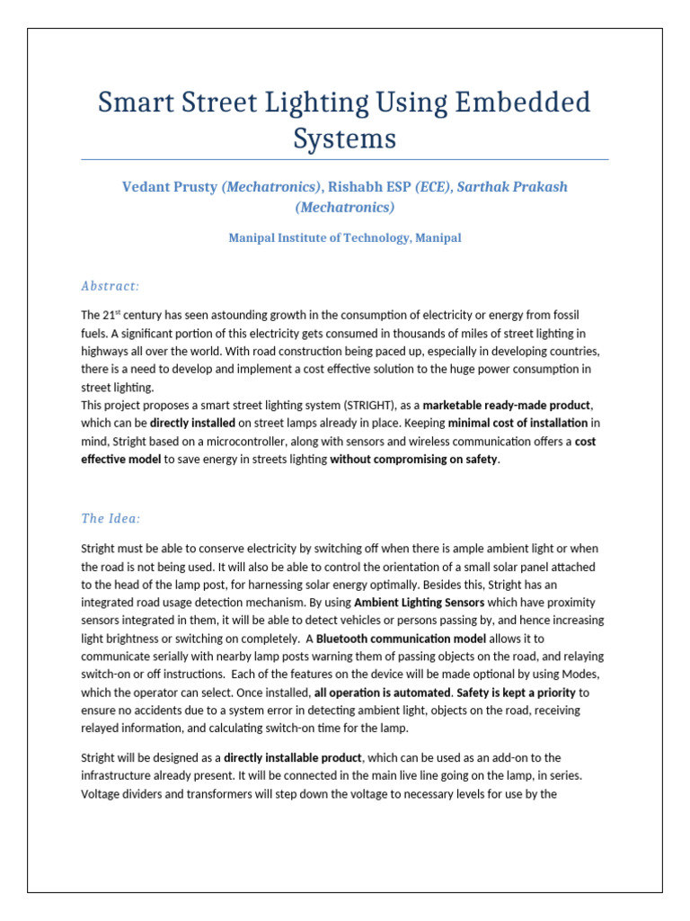 Smart Street Lighting Using Embedded Systems | PDF | Street Light ...