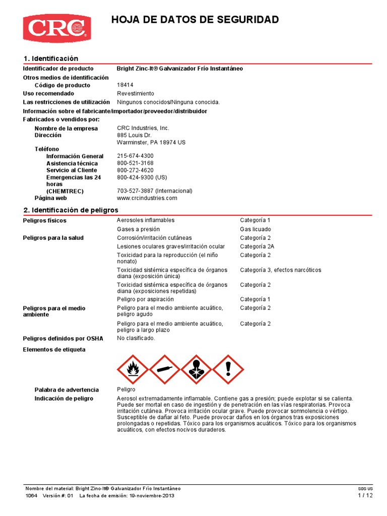 Msds Brite Galvanox | PDF | Toxicología | Contaminación