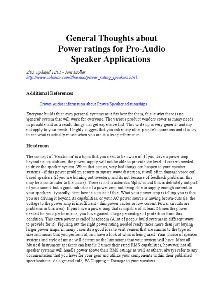 General Thoughts About Power Ratings For Pro-Audio Speaker Application ...