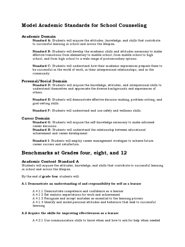 Wisconsin Comprehensive School Counseling Standards and Benchmarks ...