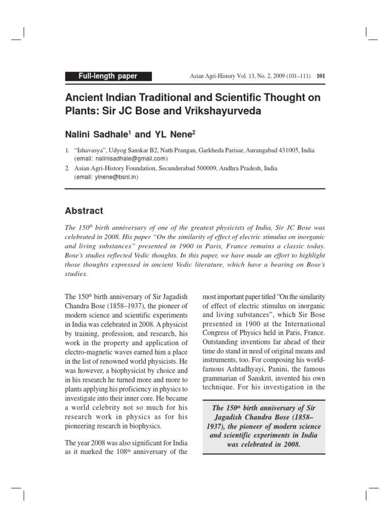 Sir JC Bose, Vrikshayurveda & Plant Science | PDF | Nature