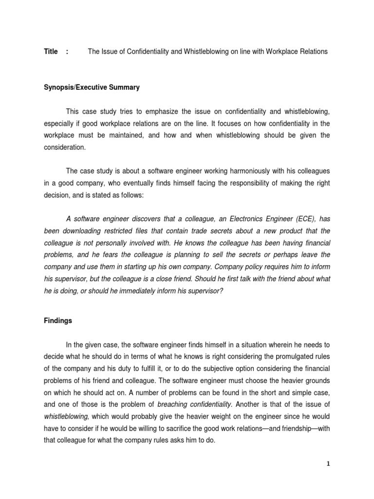 Case Study Sample Confidentiality Whistleblower