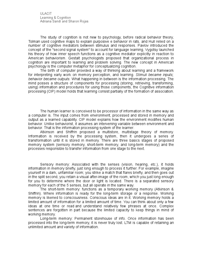 Cognitive Information Processing | PDF | Recall (Memory) | Memory