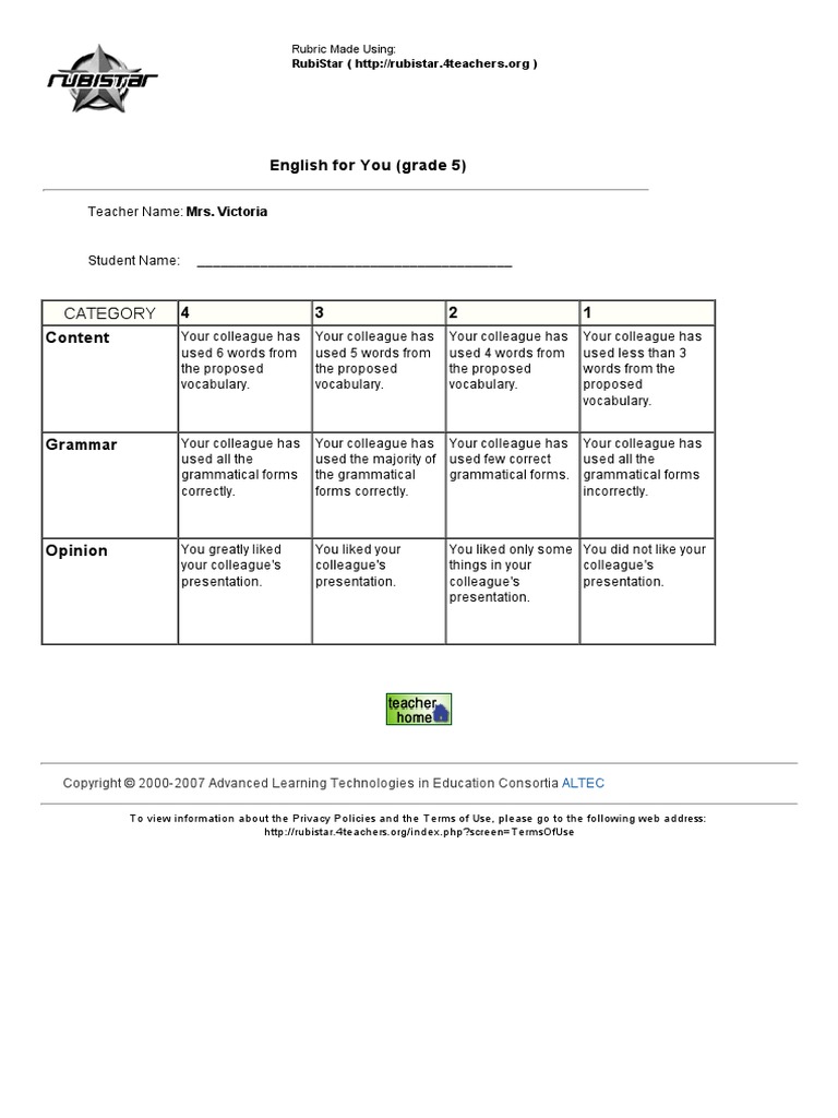Rubric 5 | PDF | Career & Growth | Language Arts & Discipline