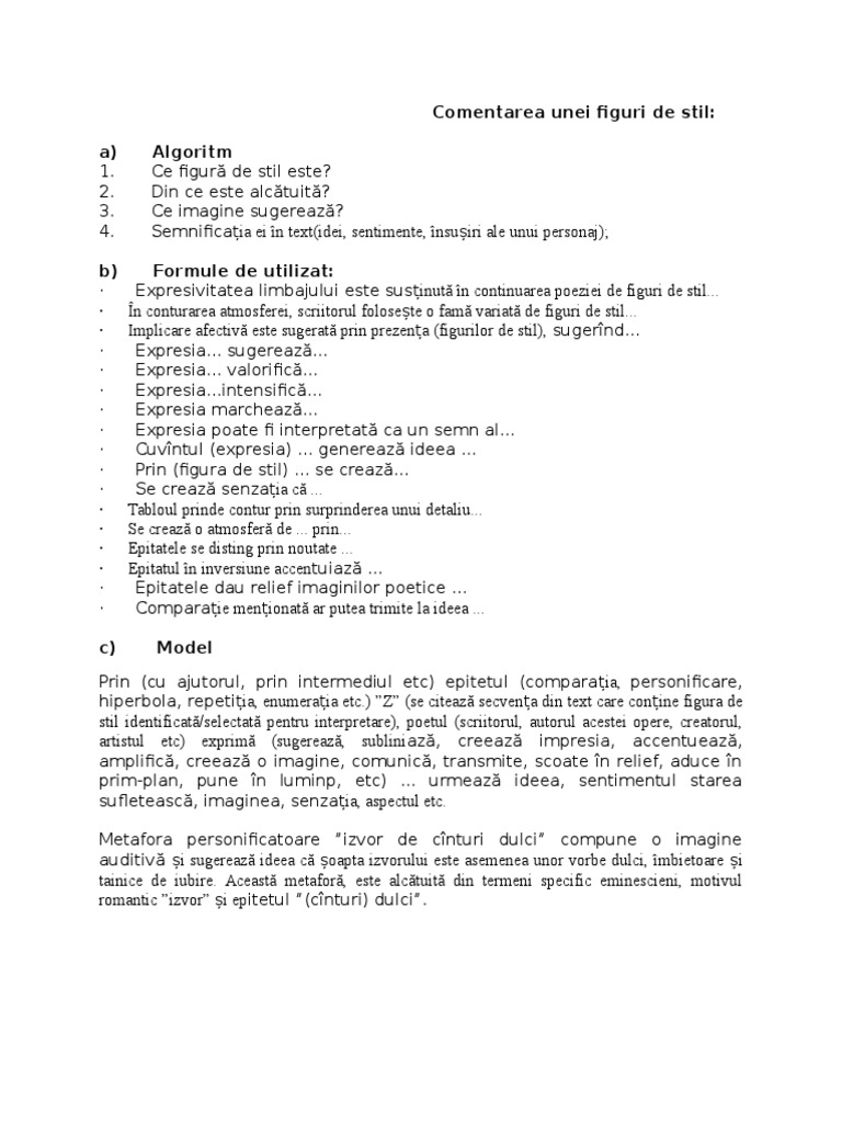 Comentarea Unei Figuri de Stil