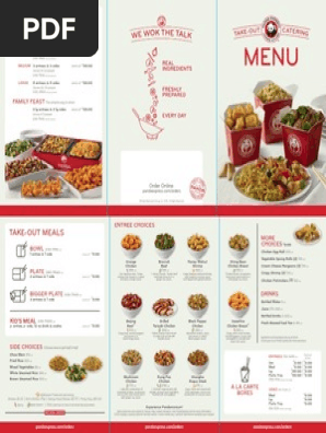 Menu for panda express store