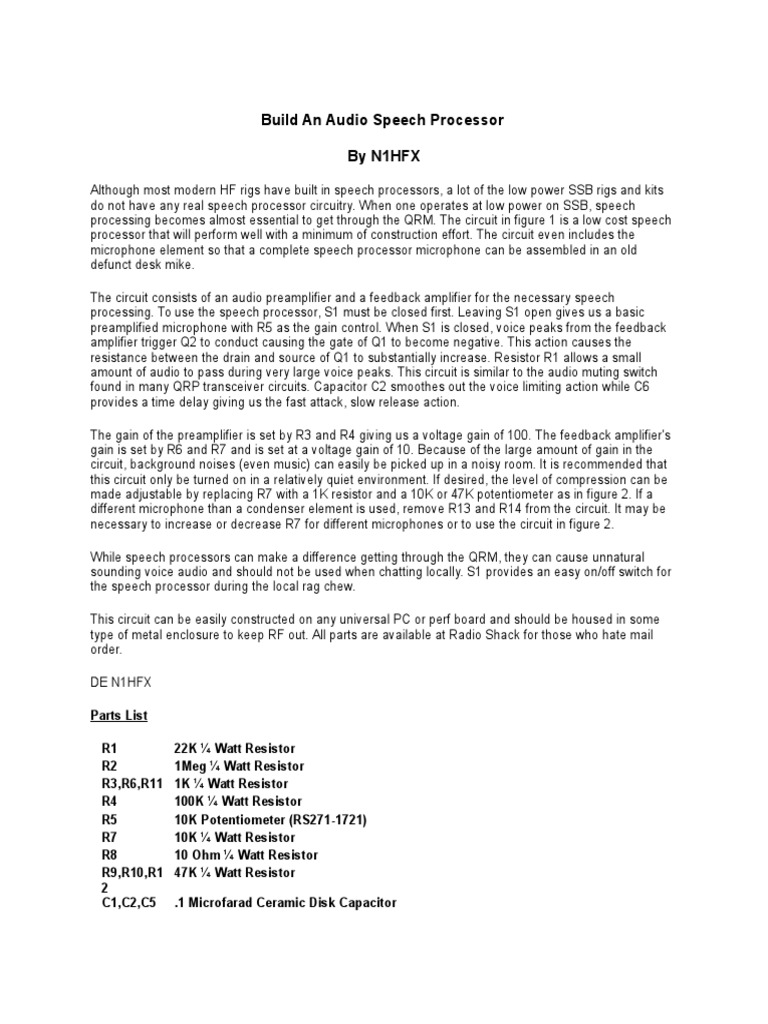 Build An Audio Speech Processor | PDF | Amplifier | Electronic Circuits