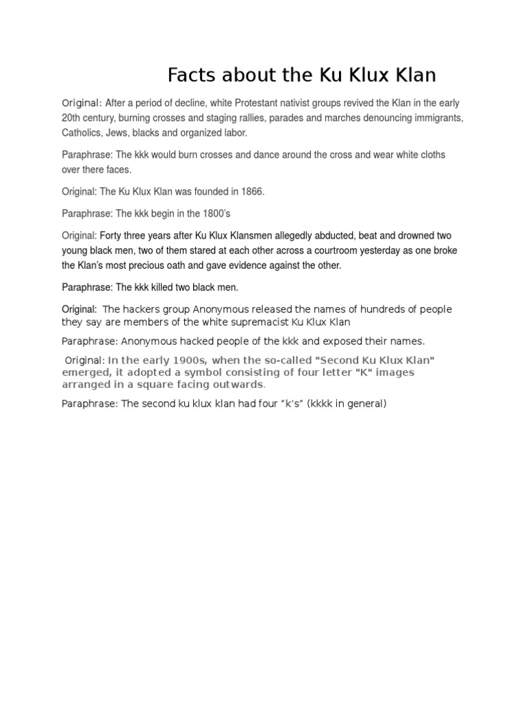 Facts About The Ku Klux Klan | PDF