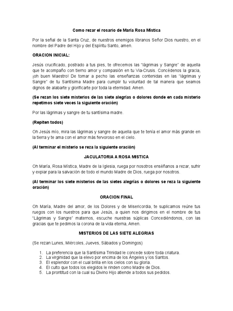 Como Rezar El Rosario de María Rosa Mística