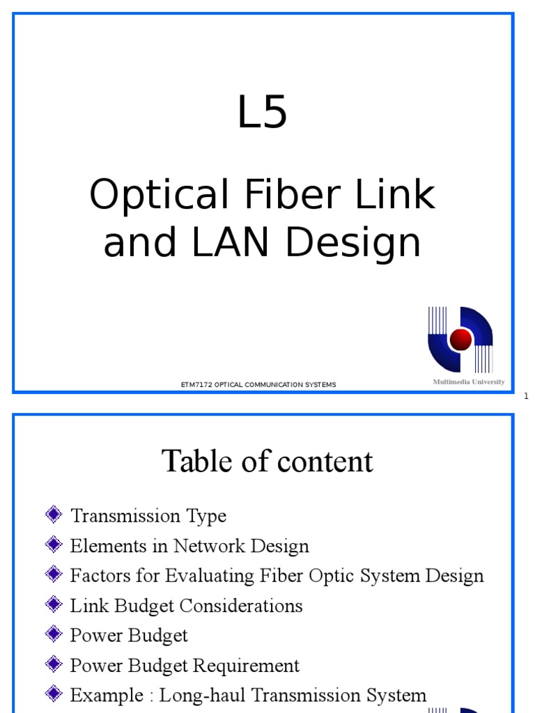 A Guide to Evaluating Optical Fiber Link and Local Area Network Design ...