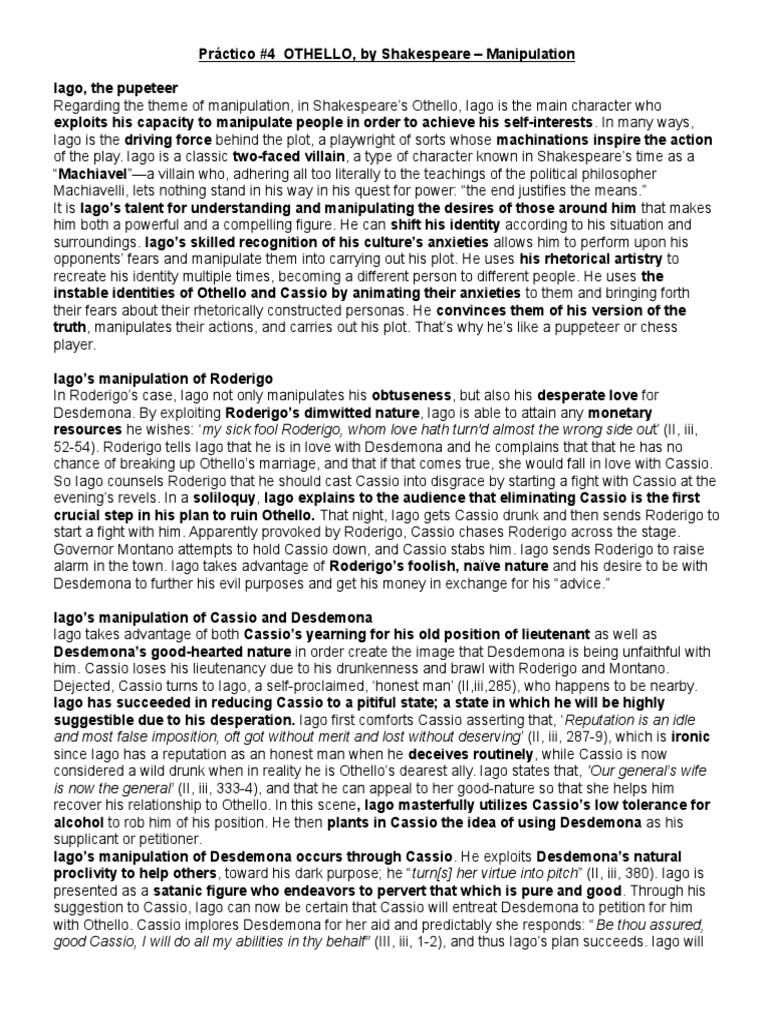 OTHELLO, by Shakespeare - Manipulation | PDF | Iago | Othello
