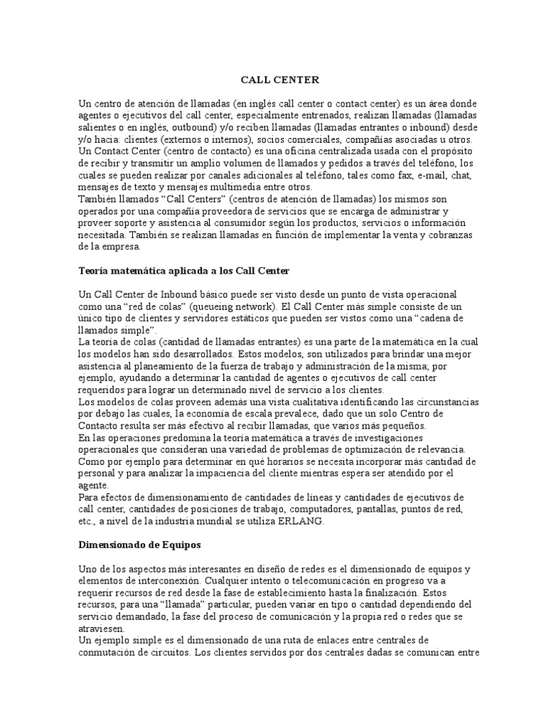 Call Center | PDF | Centro de llamadas | Telecomunicaciones