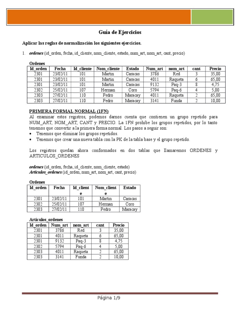 5. Guía de Ejercicios Normalización de Base de Datos (1) | Factura | Bases de datos