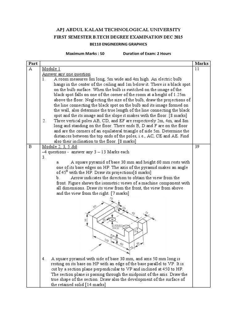 Engineering Graphics Question Paper | PDF | Cartesian Coordinate System ...