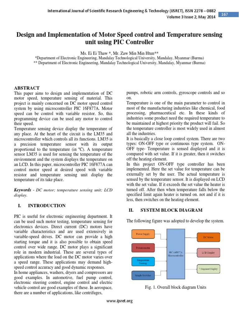 Design and Implementation of Motor Speed Control and Temperature Sensing Unit Using PIC ...