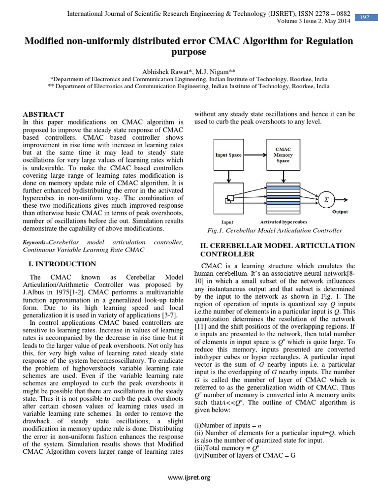 Modified Non Uniformly Distributed Error Cmac Algorithm For Regulation Purpose Pdf
