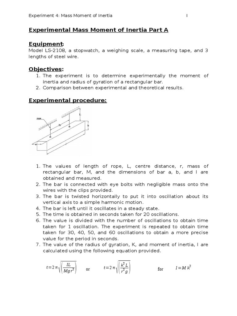 Experiment-4 Mass Moment of Inertia | PDF | Mass | Inertia