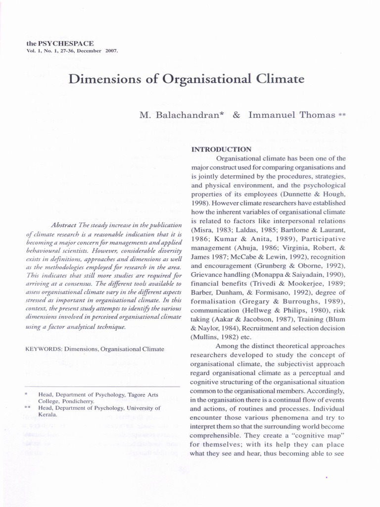 Dimensions of Organizational Climate | PDF | Employment | Factor Analysis