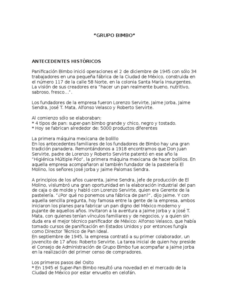Historia y Fundadores de Grupo Bimbo | PDF | Alimentos | Business