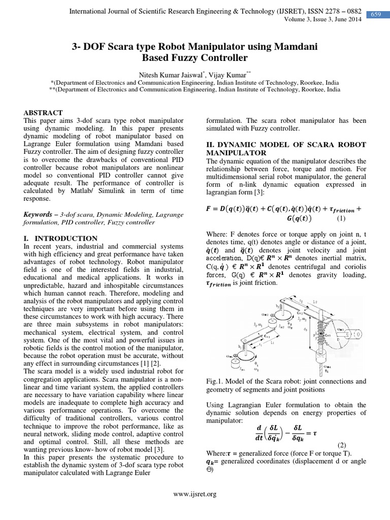 3 - DOF Scara Type Robot Manipulator Using Mamdani Based Fuzzy Controller | PDF | Lagrangian ...