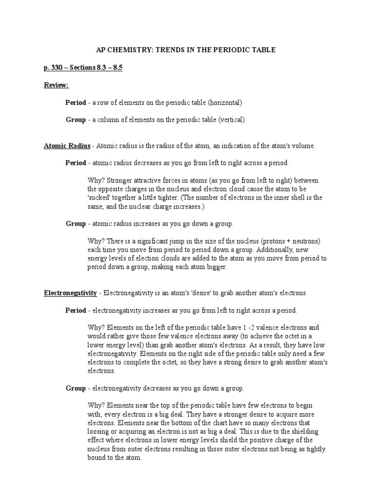 AP Chemistry - Trends in The Periodic Table | Download Free PDF | Atoms ...