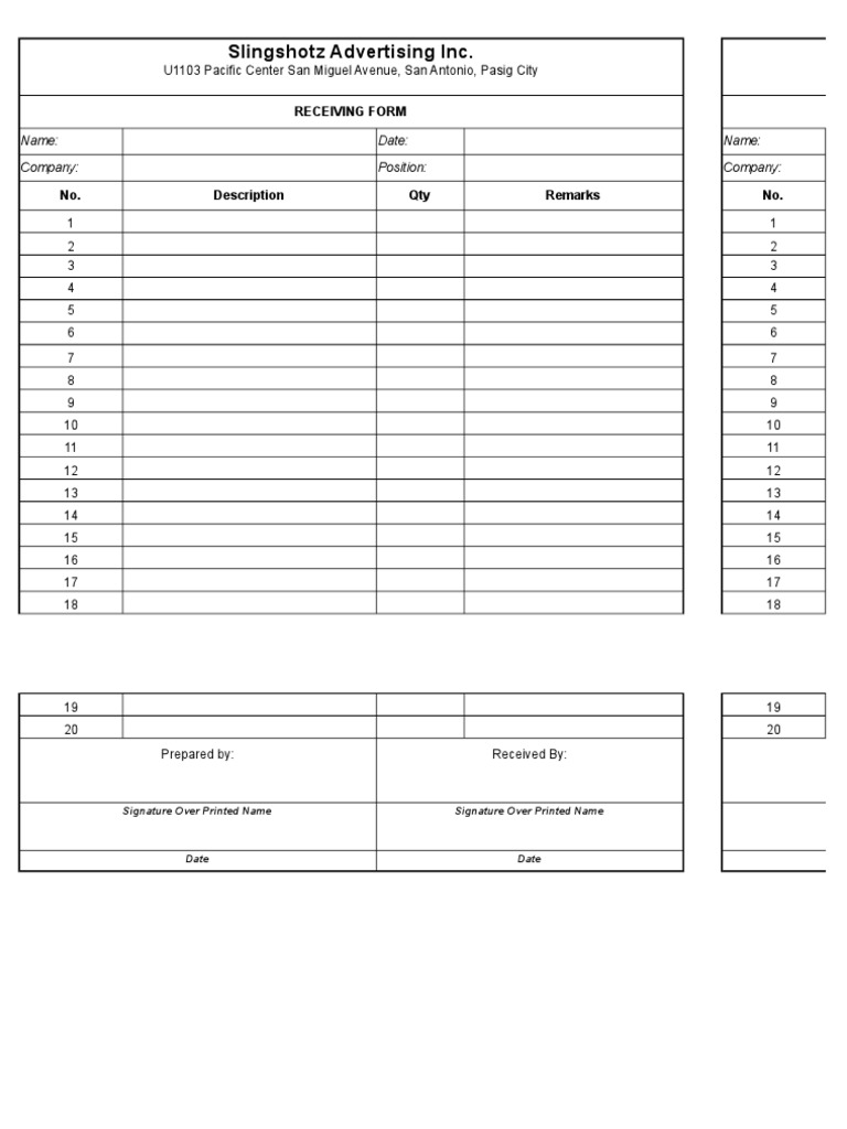 Receiving Form Template | PDF