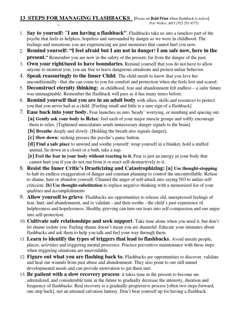 13 Steps Manage Flashbacks | PDF | Anger | Mental Health