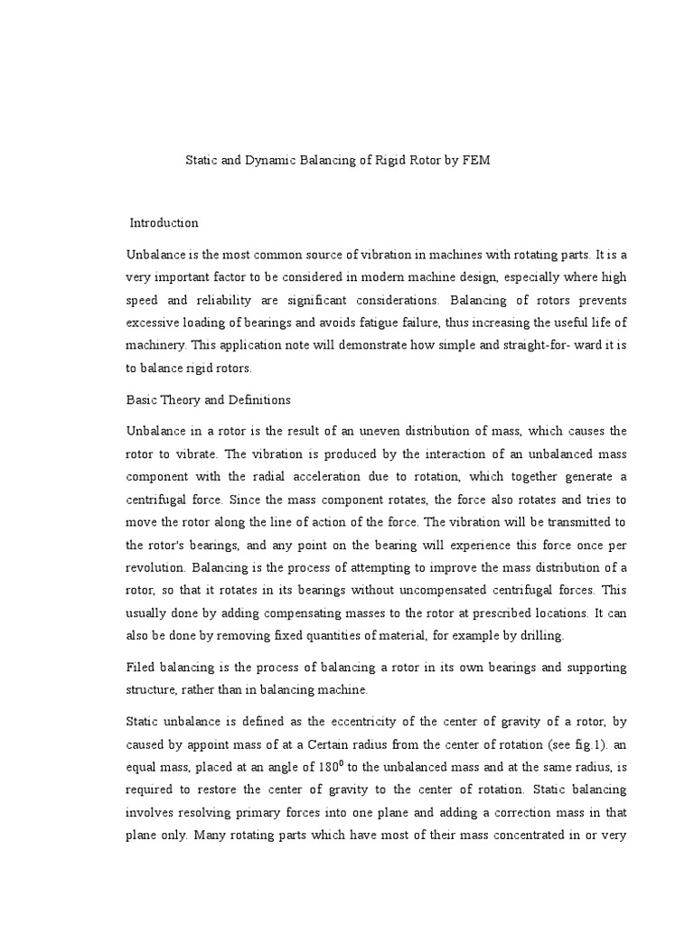 Static and Dynamic Balancing of Rigid Rotor by FEM | PDF | Rotation Around A Fixed Axis | Force