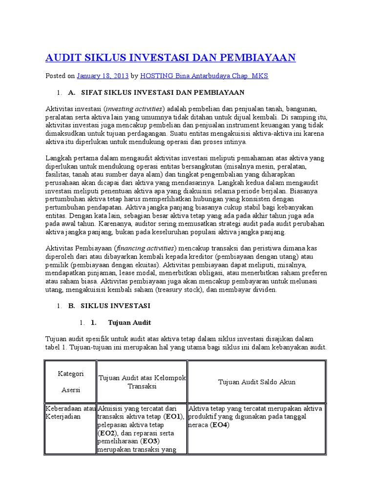 Audit Siklus Investasi Dan Pendanaan | PDF