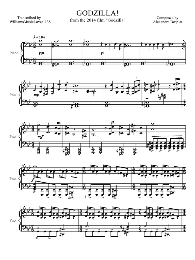 Godzilla Main Theme Piano | PDF