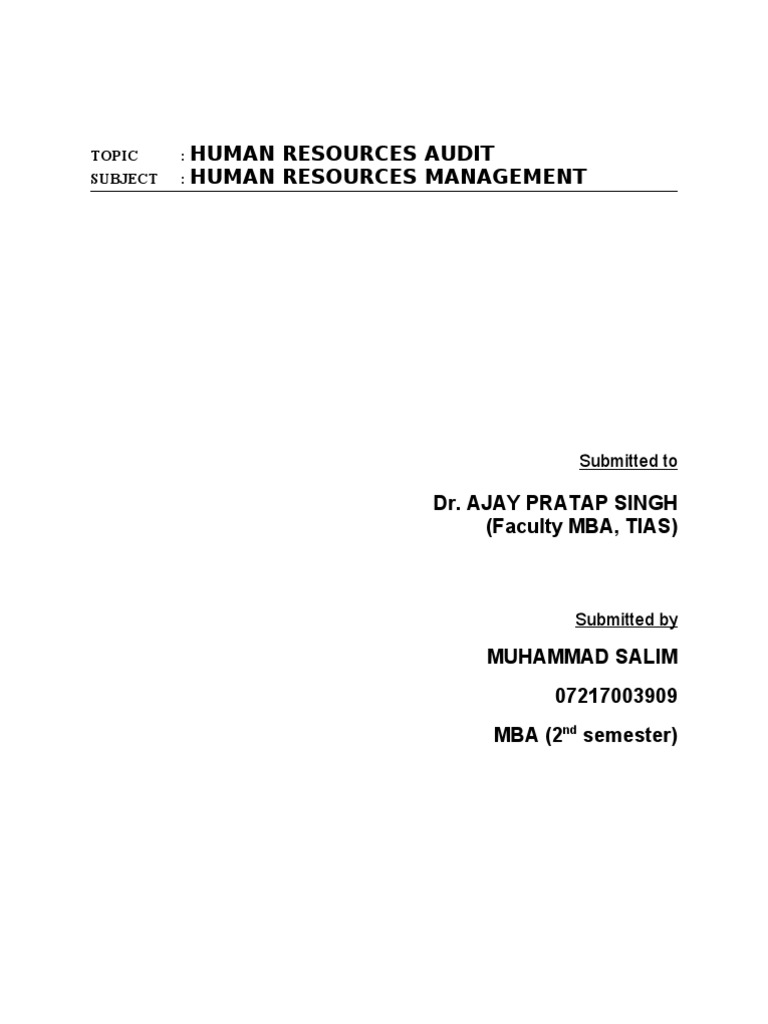 Human Resource Audit | PDF | Human Resource Management | Performance Appraisal