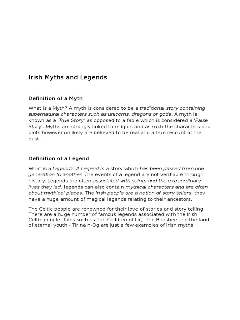 Irish Myths and Legends | PDF | Legends | Mythology
