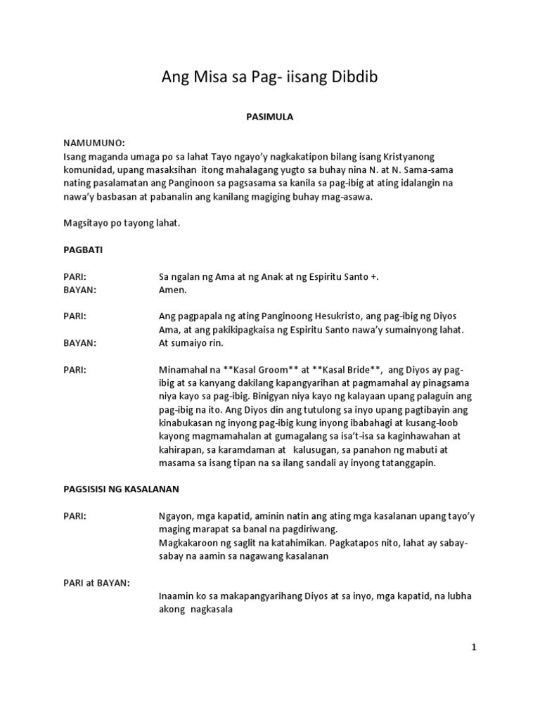 Mass Sequence For Wedding (Tagalog) | PDF