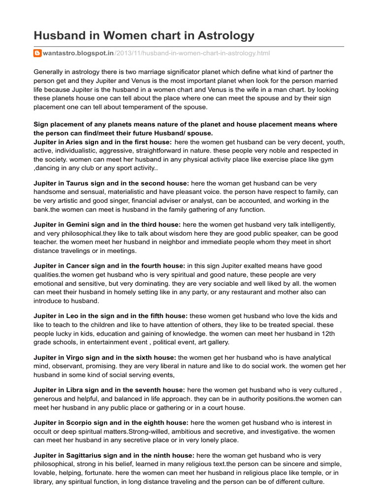 Wantastro - Blogspot.in-Husband in Women Chart in Astrology | PDF ...