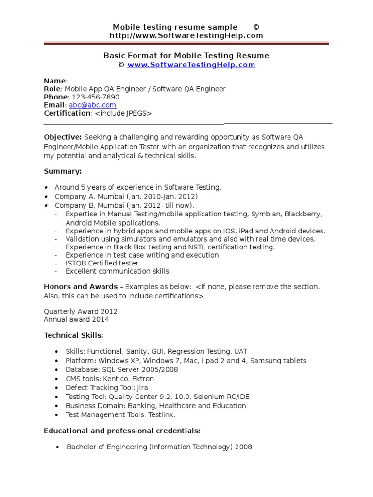 Mobile Testing Resume Sample Document | PDF | Mobile App | Application ...