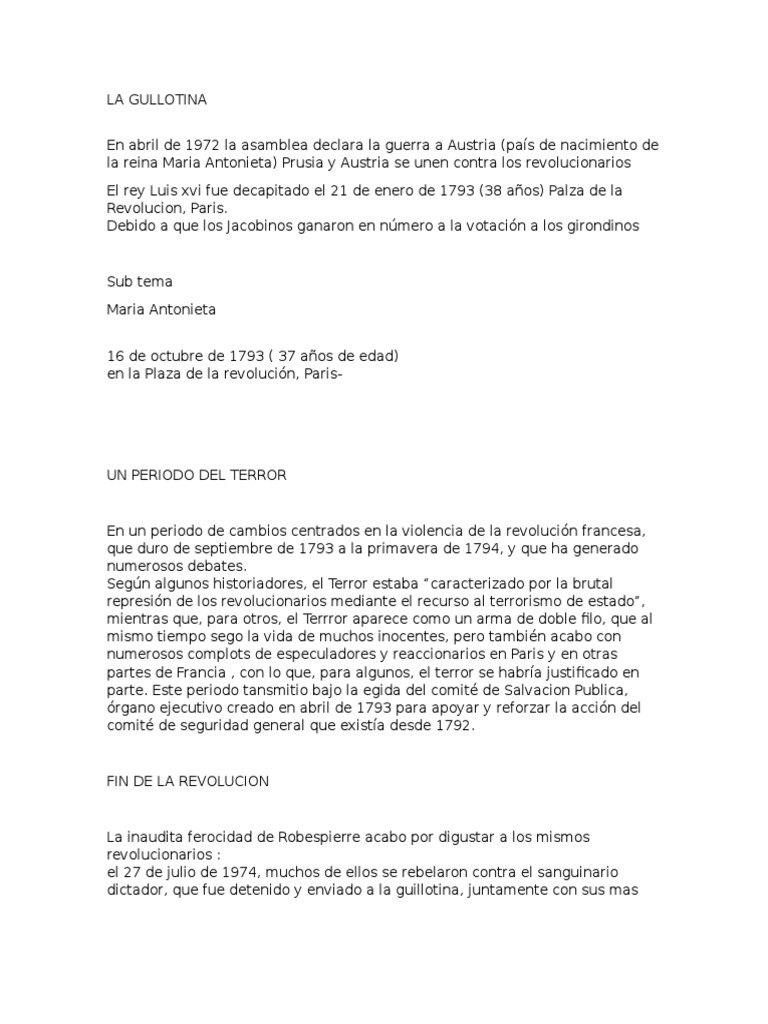 La Gullotina | PDF | Reino del terror | revolución Francesa